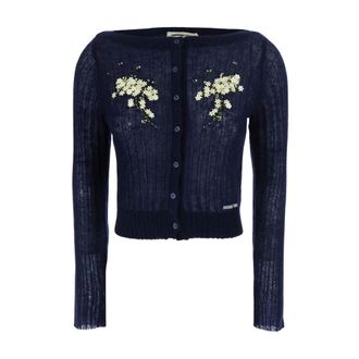 Shushu/Tong Shushu/Tong - Cardigan &agrave; Embellissements Floraux - Femme - Pulls - Bleu - Taille: 34 FR