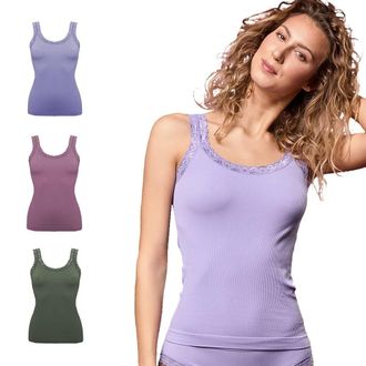 Luigi di Focenza Unterhemd Damen aus Mikrofaser mit Spitzendetails, Tank Top Damen mit Seamless Technologie, 3 St&uuml;ck Set, Made in Italy