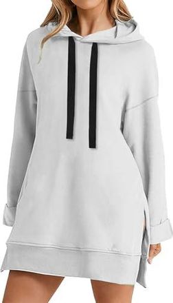 Generic ASOS Alternative ASOS Sweat &agrave; capuche long pour femme avec doublure en polaire &agrave; ourlet fendu et poche surdimensionn&eacute;e, blanc, XXL