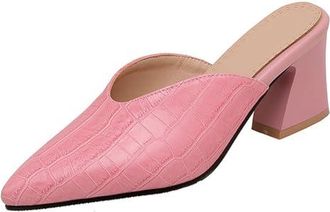 Smilice Sandales &agrave; talon bloc pour femme 6,5 cm | Pantoufles en dentelle avec gaufrage crocodile | Semelle antid&eacute;rapante pour le soir et le quotidien, Rose, 4