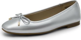 Dream Pairs Damen Ballerinas Damen Flats Square Toe Ballet Flats Bequeme Casual Ballerina Flats Abendschuhe mit Schleife Geeignet,Size 36.5,Silber,DWUMFA2517