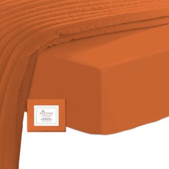 Pizuna 400 Baumwoll-Spannbetttuch 150x200-160x200cm Verbrannt Orange, 100% langes Baumwoll-Spannbetttuch, weiches Mako-Satin-Gewebe f&uuml;r bis zu 40 cm Matratze