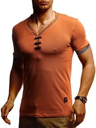 LEIF NELSON LN4890N T-shirt dété, à col en V, blanc, manche courte, coupe slim, pour homme, Rouge et marron., XXL