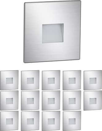LEDs Com 15 Stück LED Treppenlicht/Wandeinbauleuchte FOW für innen und außen, Downlight, eckig, edelstahl, 85 x 85mm, kaltweiß