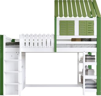 Generic Hochbett 90x200cm, Etagenbett mit Ablagefach, Kleiderschrank, Platzsparendes Stockbett mit Lattenrost, Treppe, Rausfallschutz, Vielseitiges Jugendhoch