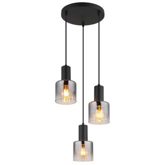 Nowa H&auml;ngelampe Pendelleuchte Esszimmerlampe Rauchglas E27 Metall schwarz 3-Flammig