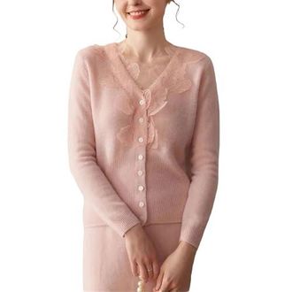 Generic Cardigan ouvert &agrave; col en V en dentelle cachemire pour femme, Rose, S