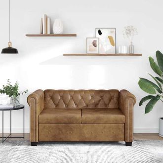 tidyard Chesterfield Sofa 2-Sitzer Lounge Ledersofa Couch Sofagarnitur Vintage Couch B&uuml;rosofa Polsterm&ouml;bel Stilsofa Couchgarnitur Polstersofa Kunstleder Braun
