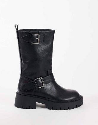 Topshop Lincon bottes chunky mi-mollet &agrave; boucles en noir