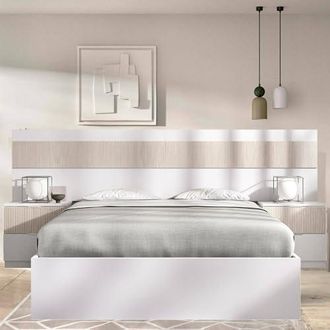 Dmora Doppelbett Cornaccio, Struktur des Container-Betts, Sommier mit Verkleidung, Matratzenhalterstruktur, 248x195 h96 cm, Wei&szlig; und Eiche