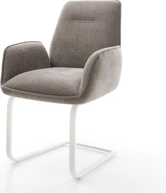 DELIFE Freischwinger Zoa-Flex Strukturstoff Soft Taupe Freischwinger flach Wei&szlig; Taschenfederkern, Esszimmerst&uuml;hle