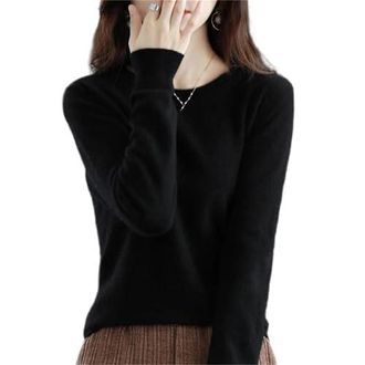 Generic Pull 100 % cachemire pour femme, pull en laine &agrave; manches longues, hauts basiques solides, pull dautomne pour femme, Noir, XXL