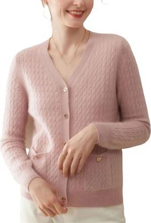 Generic Cardigan dhiver en cachemire pour femme, col en V, petit style parfum&eacute;, veste amincissante en tricot, rose, Taille XS
