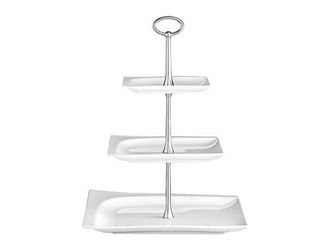 Ambition Ambition Etagere 3 Etagen wei&szlig; Porzellan Monaco 25,5 x 25,5 cm quadratischer Tortenst&auml;nder f&uuml;r Obst T&ouml;rtchen Kuchen