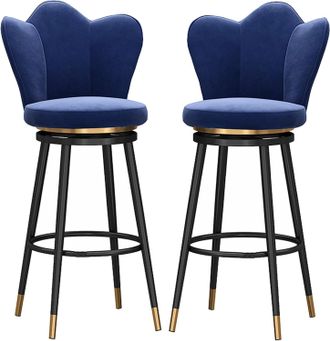 Generic Drehbarer Barhocker mit bl&uuml;tenf&ouml;rmiger R&uuml;ckenlehne, Fu&szlig;st&uuml;tze und schwarzen Metallbeinen f&uuml;r K&uuml;cheninseln, Bartheken und Esszimmer