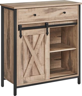 Vasagle Sideboard, Küchenschrank, Aufbewahrungsschrank, mit Schiebetür, 30 x 70 x 80 cm, verstellbare Ablage, Landhausstil, für Wohnzimmer, eichenbraun-schwar