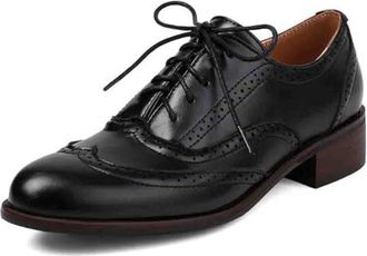 Generic MiaZane Chaussures Oxford Brogues Vintage pour Femmes Design Multicolore à Bout Fleuri Lacets Bout Rond Talon épais Bas Style Britannique Classique Tr