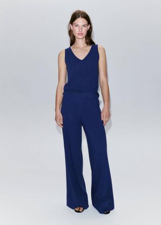 Mango Top en maille col V bleu &eacute;lectrique - Femme - XXS - MANGO