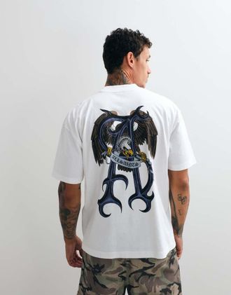 AllSaints Raptour T-Shirt mit Grafiklogo, kurzen &Auml;rmeln und R&uuml;ckendruck in Wei&szlig;