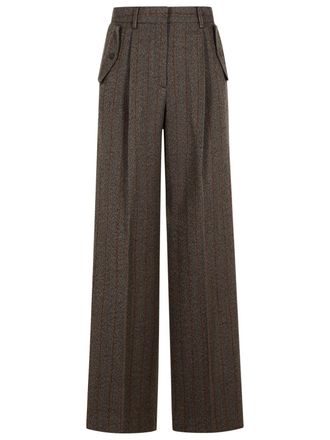 Golden Goose Pantalon &agrave; fines rayures doie dor&eacute;e dans la laine brune vierge
