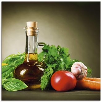 Artland ARTland Wanddeko Glasbilder Wandbild Glas Bild einteilig Quadratisch Toskana Italien Gemüse Gewürze Kräuter Olivenöl Mediterran T5LT