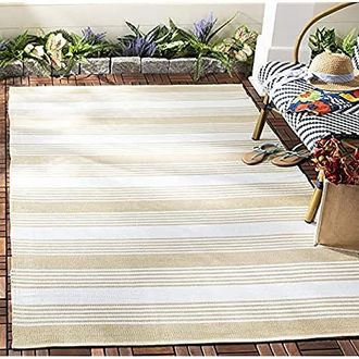 Safavieh Tapis géométrique pour Salon, Salle à manger, Chambre à coucher - Recycled Plastic Collection, Tapis à poil court, marron, 152 X 244 cm