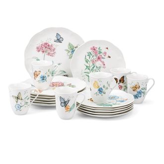 Lenox 6342794 Lenox Tafelservice Schmetterlingswiese, 18-teilig, weiß