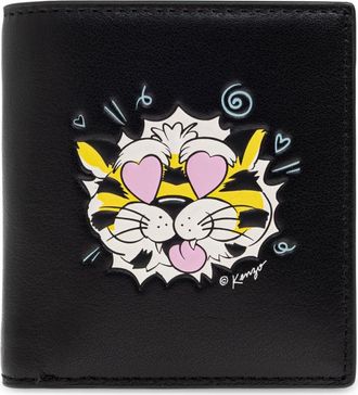 Kenzo Homme, Accessoires, Noir, Taille: ONE Size Portefeuille Pliant en Cuir