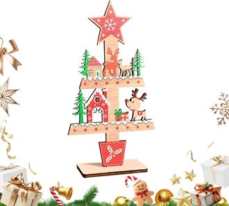 Generic Weihnachtstischdekoration mit Rentier - Schreibtischdekoration aus Holz mit Weihnachtsbaum | rustikale Tischdekoration f&uuml;r Winterdekoration