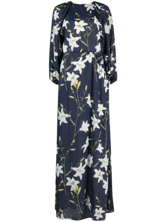 Bernadette Evian Maxikleid mit Lilien-Print - Blau