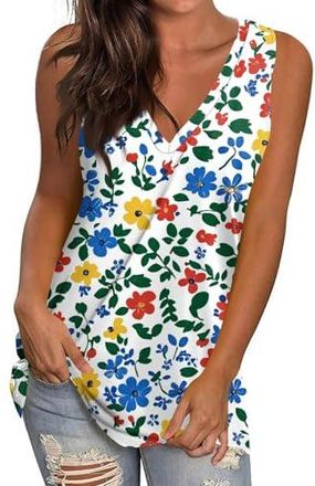 Generic Debardeur Femme Chic et &eacute;l&eacute;gant Col V Chemisier sans Manche Imprimer D&eacute;bardeur Top Ete Haut Chic et Elegant Fluide Ample Caraco Vetement Femme Ete Tee