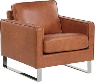 Beliani Fauteuil Tapiss&eacute; en Cuir PU Marron sur Cadre en Acier Inox Design Ultra Moderne Id&eacute;al pour Salon au Style Contemporain Beliani