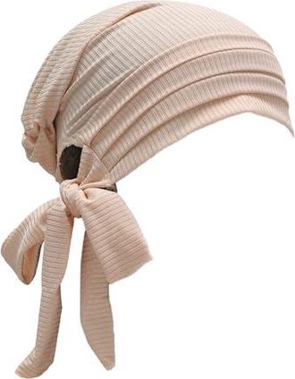 ZLYC Bandeau chimio pour femme - Écharpe souple - Bonnet extensible - Tête de mort, Beige uni., Taille unique