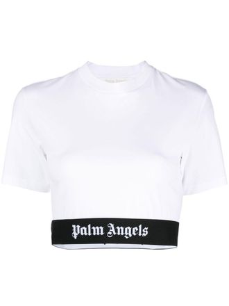 Palm Angels t-shirt crop &agrave; bande logo - Blanc