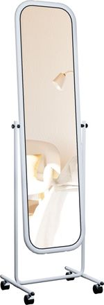 Clp Standspiegel Medusa mit Laufrollen I Ganzkörperspiegel mit Metallrahmen I Stehspiegel neigbar und 360 Grad drehbar, Farbe:weiß