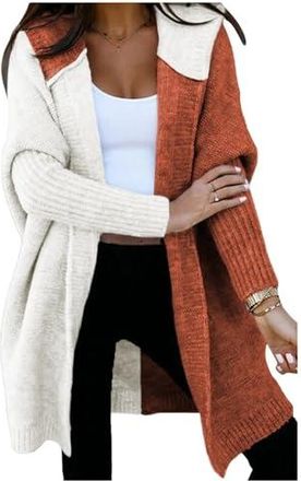 Generic Tenues dautomne 2025 pour femmes, ouvert sur le devant, manches longues &agrave; capuche, cardigan en tricot &eacute;pais, tricot bloc de couleurs, Blanc/orange., X