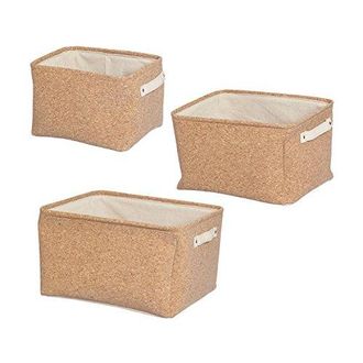 Homemania furniteam Aufbewahrungsboxen, 3pcs-Set, Stoff, nat&uuml;rliches Kork, 41 x 36 x 24 cm