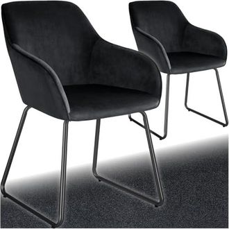 TecTake Lot de 2 Chaises de Salle &agrave; Manger ergonomiques Fauteuil Salon Design scandinave Confortable, Aspect Velours, Pieds en m&eacute;tal Noir, pour Chambre, Chais