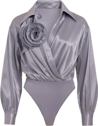 BABYLON Femme, Tops, Violet, Taille: 36 FR Chemise en satin croisée avec broche fleur