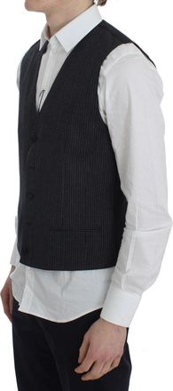 Dolce & Gabbana Mens Gray Striped Formal Vest Wool Clothing