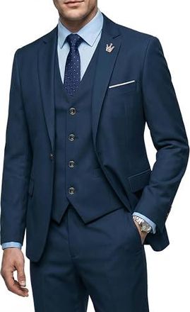 Mys Ensemble 3 pi&egrave;ces pour Homme avec Cravate, Veste ajust&eacute;e &agrave; Un Bouton, Gilet et Pantalon, pour f&ecirc;te, Mariage, Bal de Fin dann&eacute;e, Blazer et Pantalon, Bl