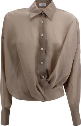 Brunello Cucinelli Femme, Blouses et Chemises, Brun, Taille: 38 FR Sheer Silk Shirt