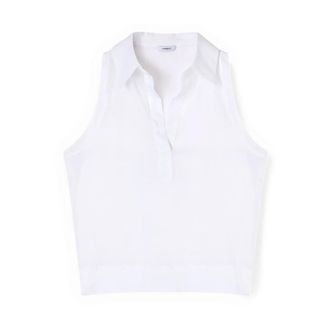 Motivi Femme, Tops, Blanc, Taille: 44 FR Top en ramie avec encolure en V