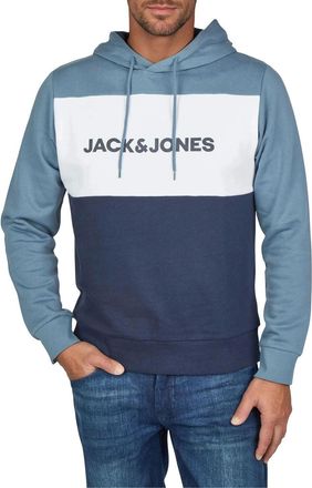 Jack & Jones Hoodie Herren mit Druck JWHLOGO Blocking Regular Fit Plus Size Kapuzenpullover Pullover, Größe:3XL, Farbe:China Blue