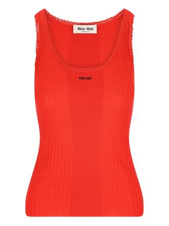Miu Miu Geripptes Oberteil mit geh&auml;kelten Kanten - Rot