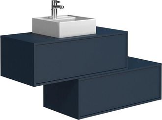 Vente-Unique Meuble de salle de bain suspendu bleu nuit avec simple vasque carr&eacute;e et deux tiroirs - 94 cm - TEANA II
