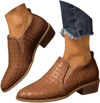 Generic Bottines pour femme &agrave; talon bas 2025, bottines noires &agrave; talons &eacute;pais &agrave; talon compens&eacute;, bottines courtes en cuir, chaussures de marche en plein air, bo