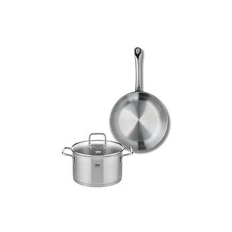 Fackelmann ELO 9692550 Batterie de cuisine 2 pi&egrave;ces, Ensemble de 1 Po&ecirc;le de cuisson 24 cm et 1 faitout 20 cm Elo Profi Citrin, inox, induction, Gris