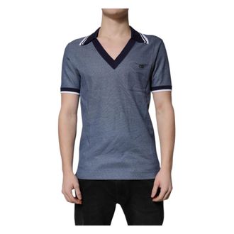 Dolce & Gabbana Blaues Seidenmischung V-Ausschnitt Polo T-Shirt - - Tops - Herren - Blau - M