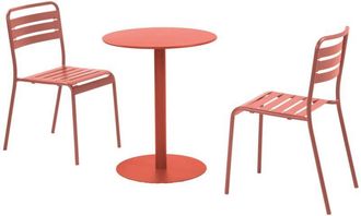 Sweeek Bistro-Gartentisch rund aus Stahl + 2 St&uuml;hle
